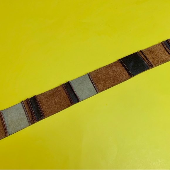 Vintage | Accessories | Vintage 7s Patchwork Suede Belt Brass Buckle ...
